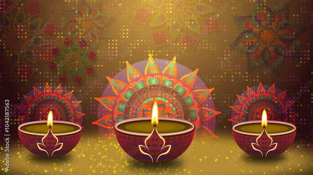 diwali background with oil lamps and moving circle pattern. beautiful ...