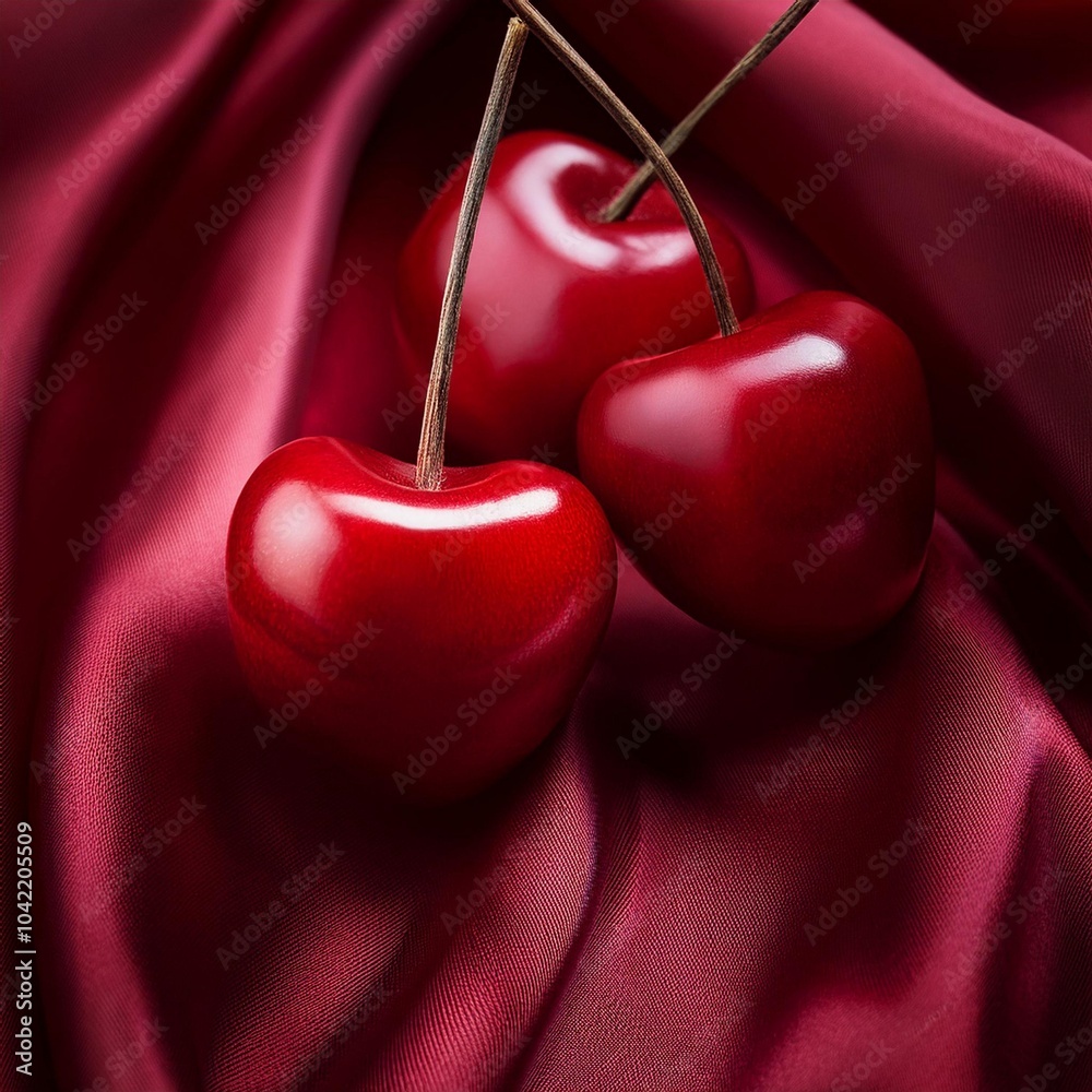 luxurious silk fabric, dyed in a vibrant red cherry color, exudes ...