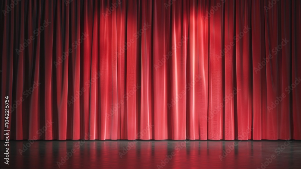Theater Stage Elegance, flowing curtains bathed in soft light create a ...