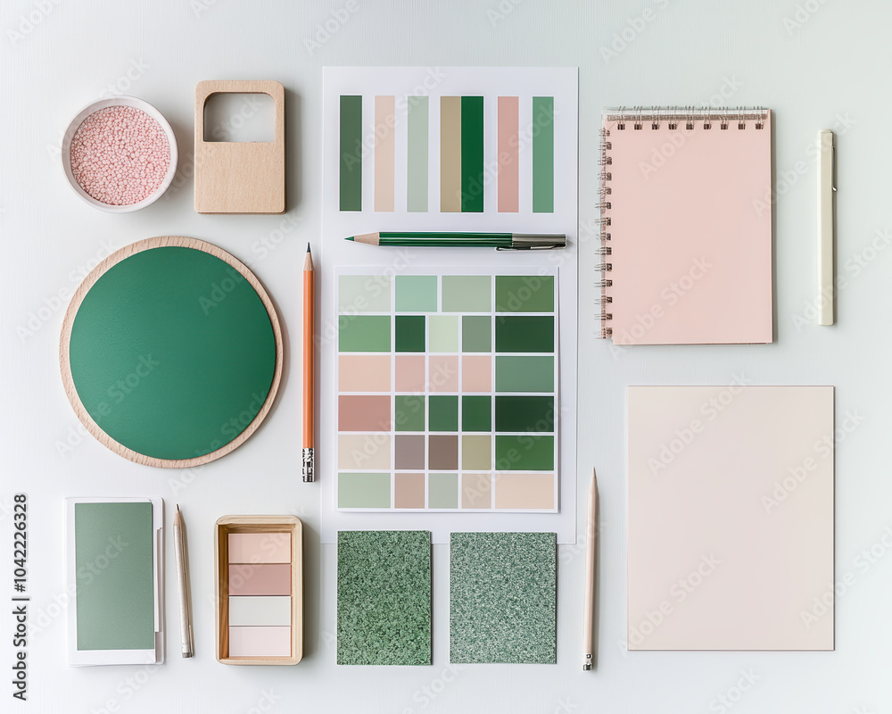 Photo of a color palette chart on a white background, with green and ...