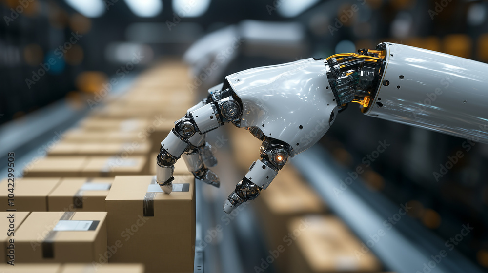 A depiction of robotic automation in modern logistics, featuring AI ...