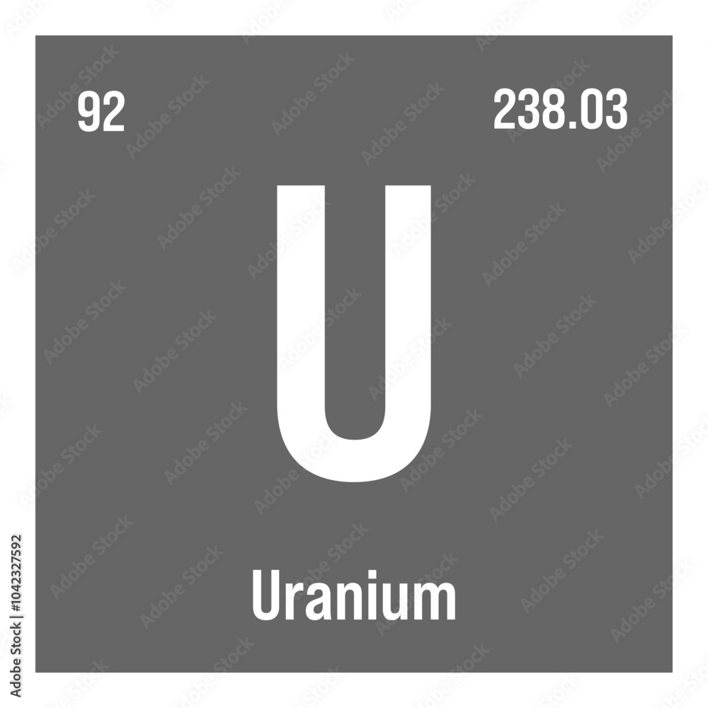 Uranium, U, periodic table element with name, symbol, atomic number and ...