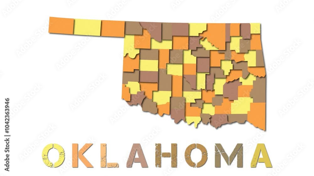 Oklahoma map with paper regions. Animated us state map growing from ...