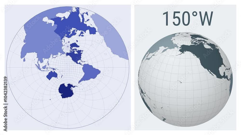 World Map Animation. Stereographic. Colored continents style. Animated ...