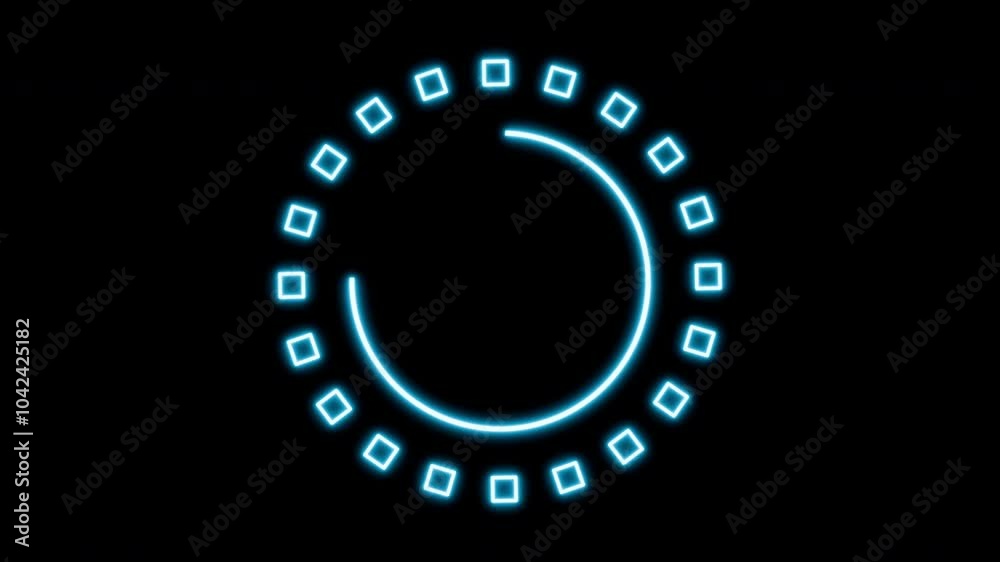 Rotating HUD element blue neon dots and rings seamless loop 3d render ...
