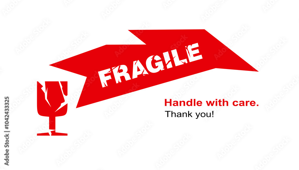 Fragile label, sticker, icon design for shipping parcels, moving boxes ...