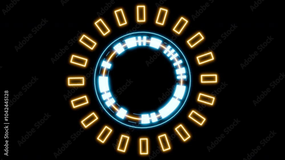 Yellow HUD element or aim target ring seamless loop 3d render. Analysing data, moving graph ...