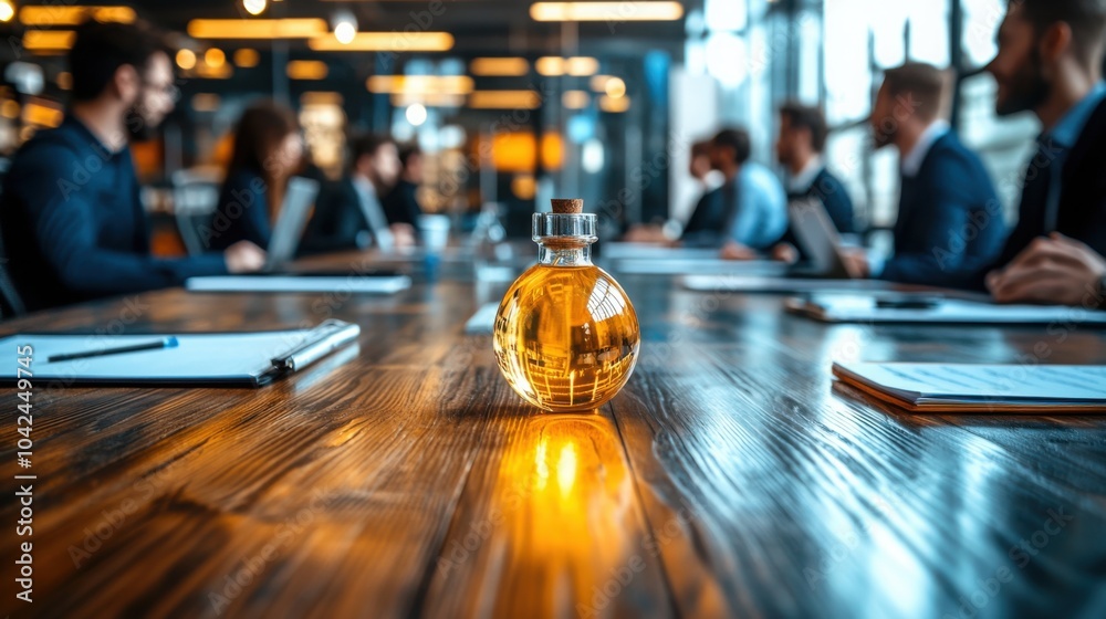 Contemporary office setting with team collaboration at sleek conference ...