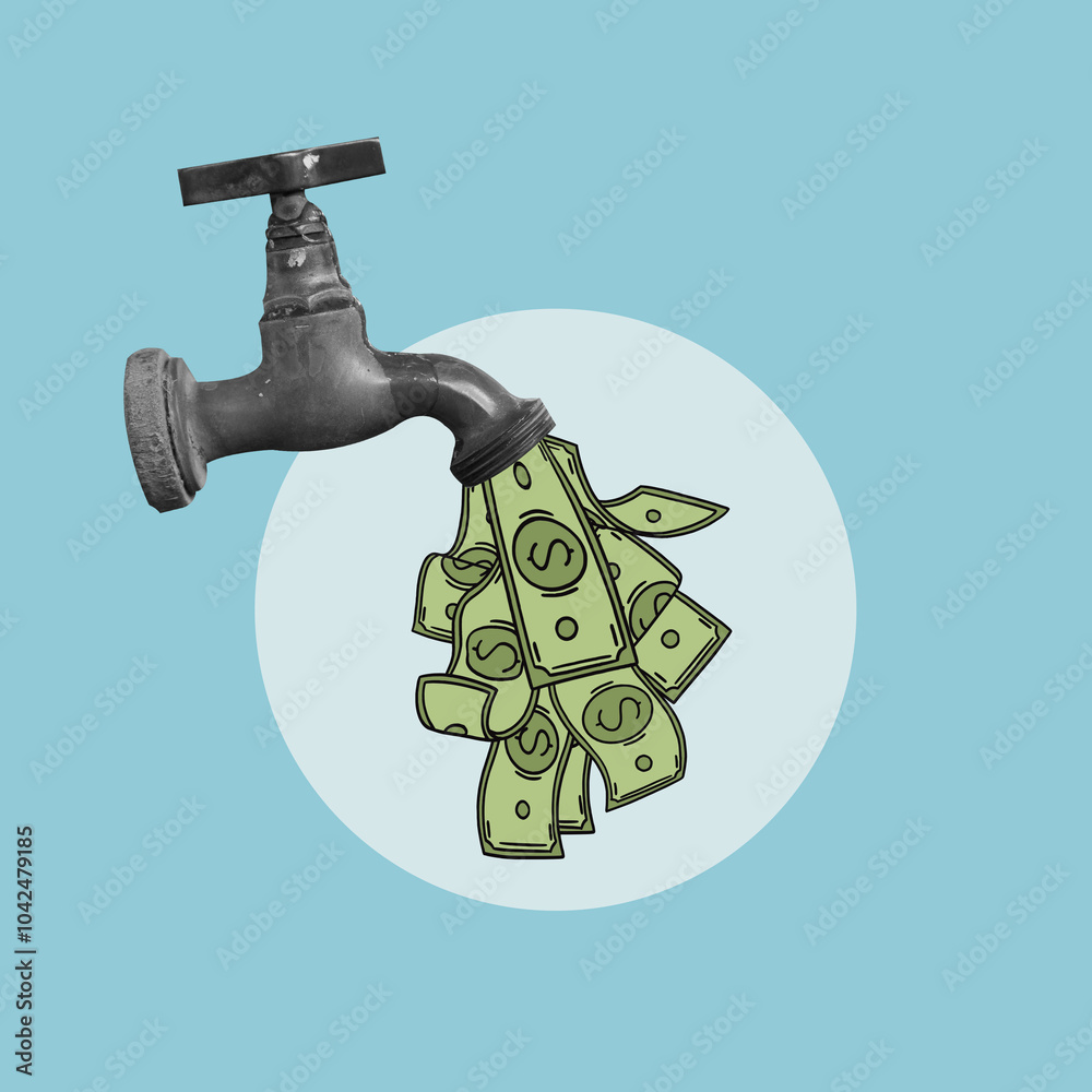 Banknotes, Dollars, Pipe, Plumbing, Valve, Faucet, Water, Money, Flows ...