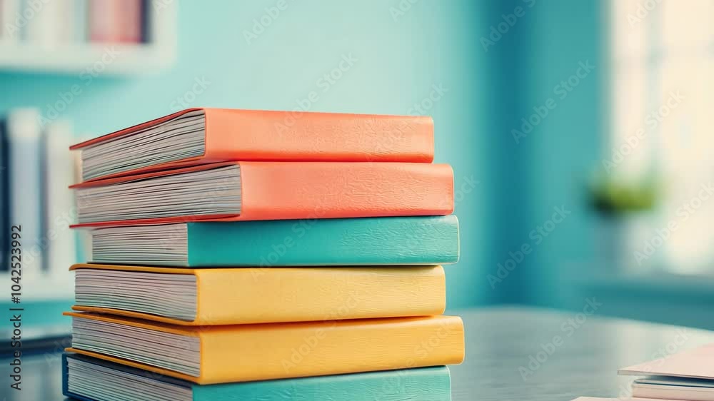 A vibrant stack of books on a desk, adding color and charm to a study ...