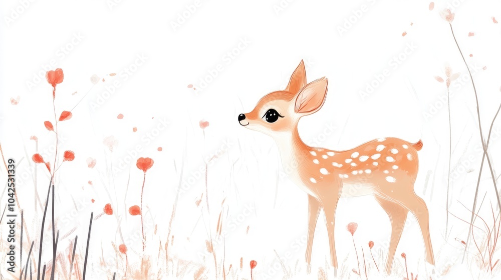 2D cartoon illustration featuring a whimsical deer design on a white ...
