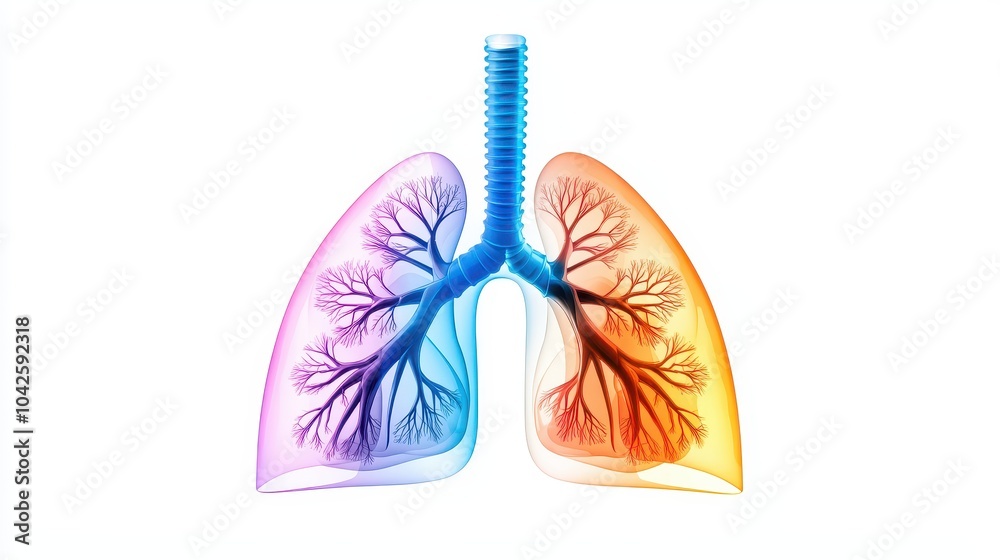 Respiratory system diagram showing the lungs and trachea in bright ...