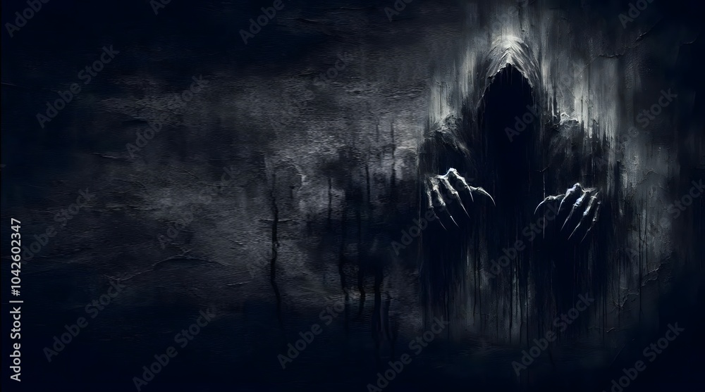 The Grasp of Darkness Dark scary wall with rough cement texture covered ...