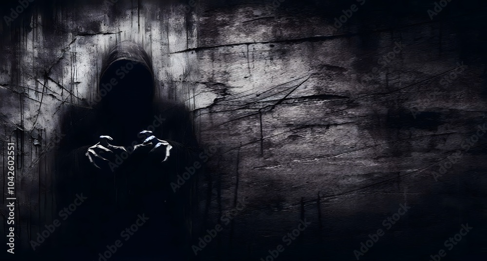 The Grasp of Darkness Dark scary wall with rough cement texture covered ...