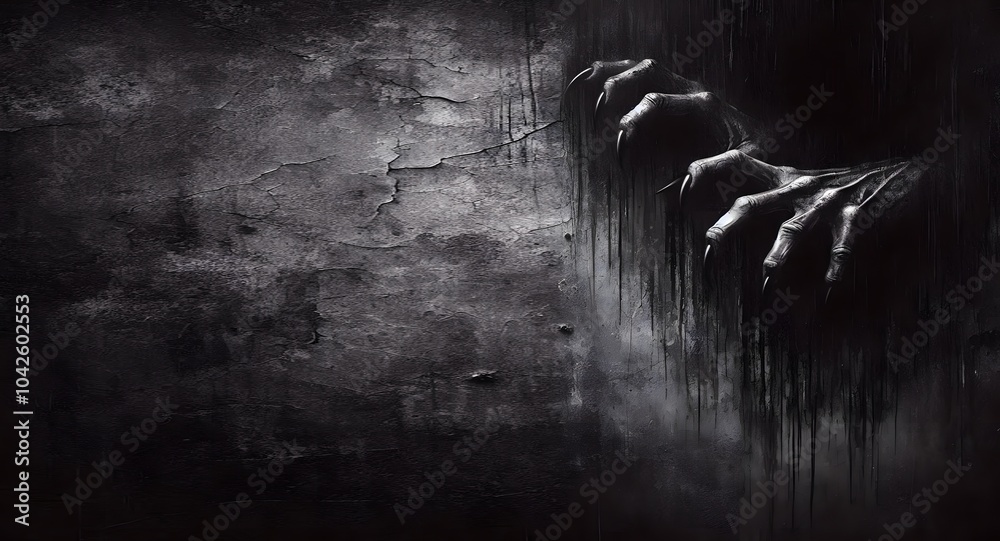 The Grasp of Darkness Dark scary wall with rough cement texture covered ...