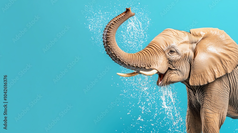 Adorable elephant spraying water with its trunk, creating a big splash ...