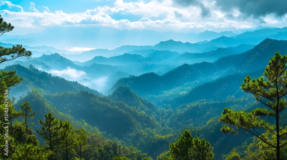 Scenic viewpoint with panoramic views of mountain ranges and valleys ...