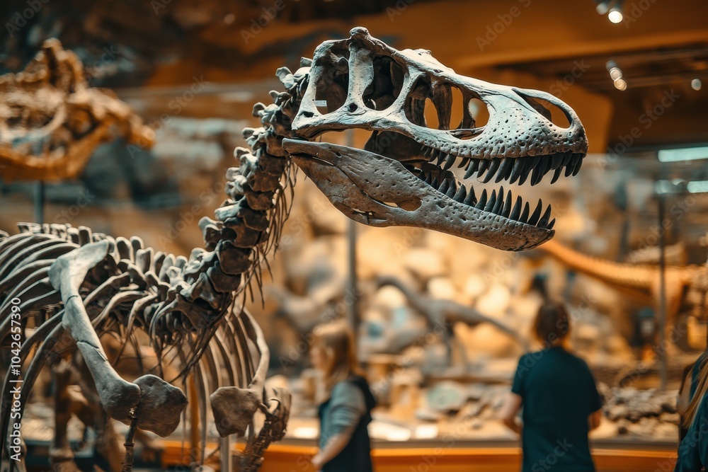 A Museum Exhibit Featuring A Fully Assembled Dinosaur Skeleton