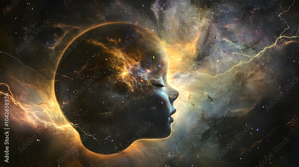 Liminal space appearing as a cosmic womb with stars electricity and ...