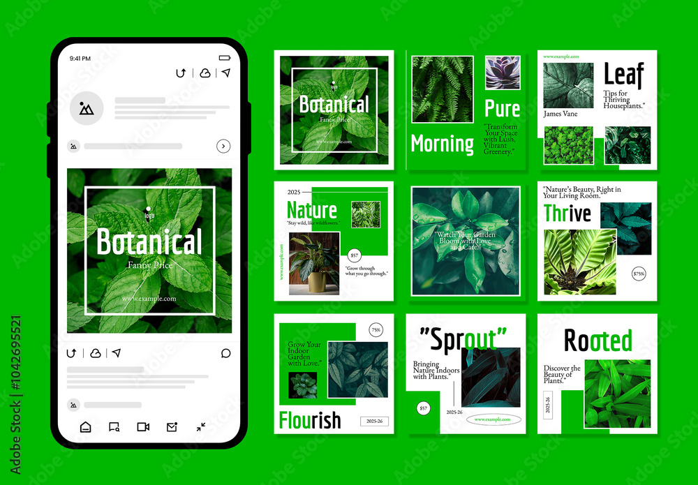 Botanical Social Media Post Layout Stock Template | Adobe Stock