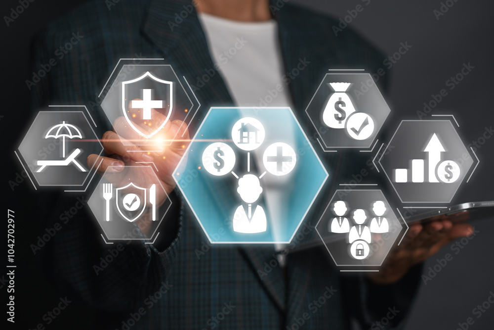 Visual representation of employee benefits with icons for health ...