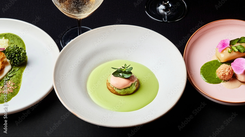 Innovative, experimental gourmet fine dining display of Michelin star ...