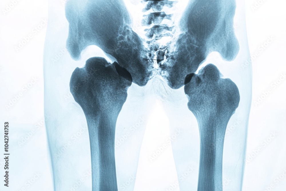 An x-ray image of a broken femur, highlighting the fracture in clear ...