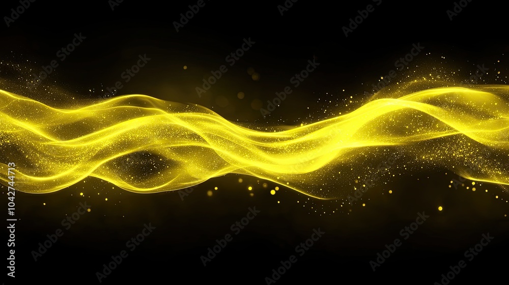 Glowing yellow light waves with sparkles, Abstract glowing yellow waves ...