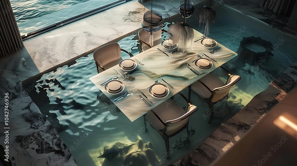 Around the waters surface the dining table feature gets prepared Stock ...