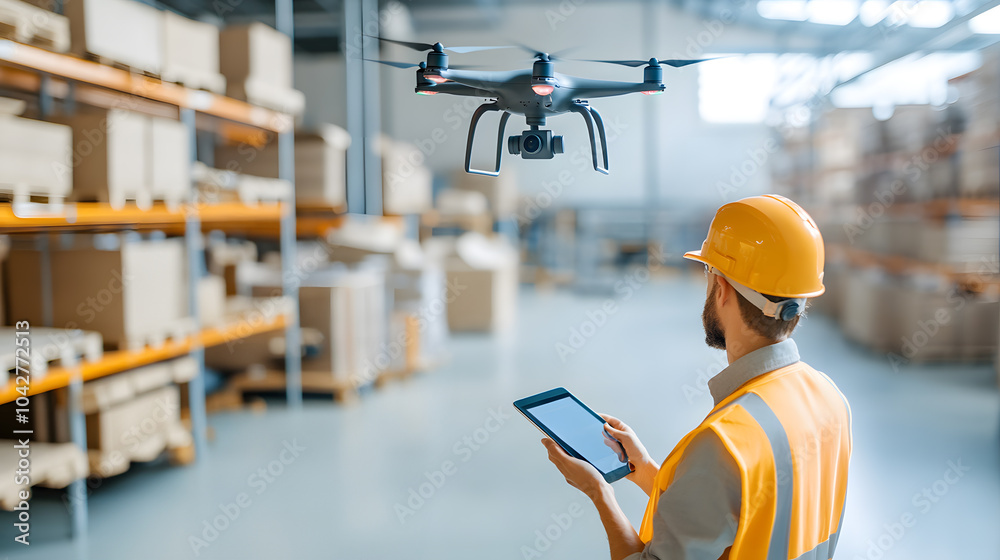 Inside an advanced logistics hub, drones assist with stocktaking by ...