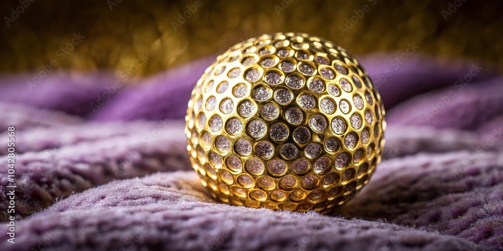 exquisite gold plated golf ball with diamond inspired patterns on plush ...