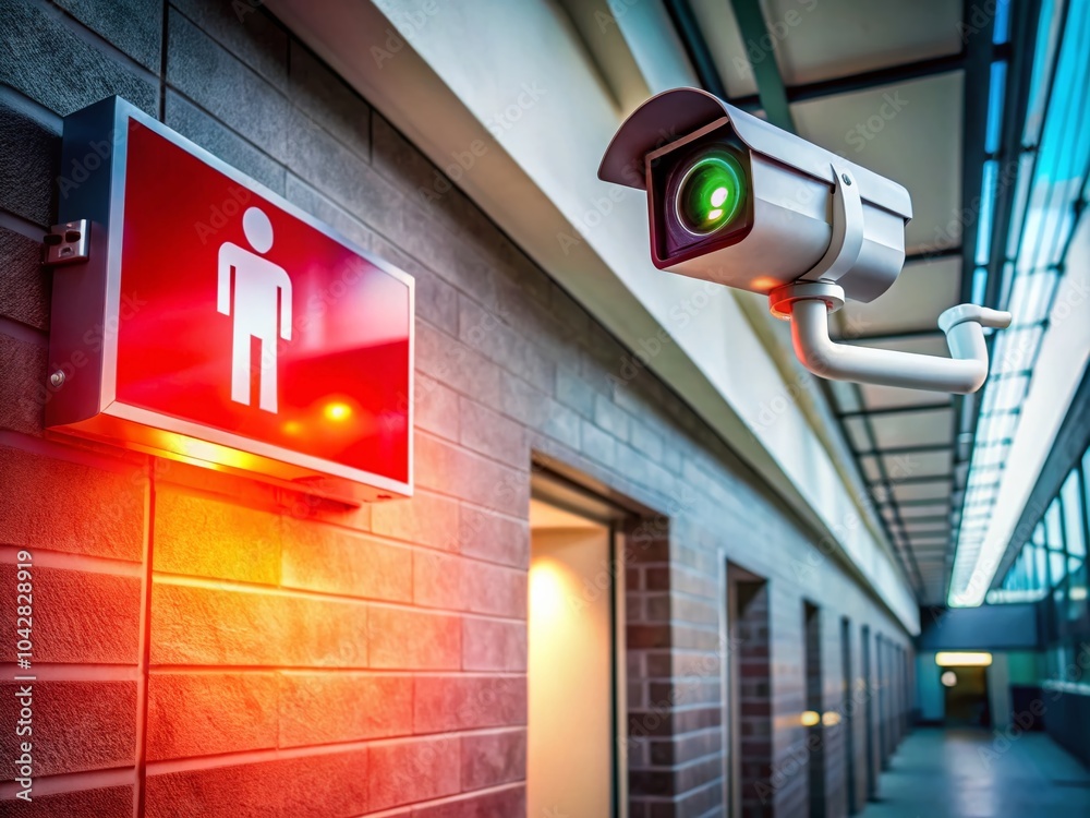 Fire Exit Sign with CCTV Camera Security System in High Dynamic Range ...