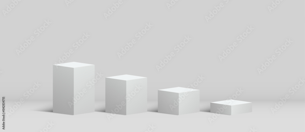 Realistic white rectangular podiums of different heights. 3d design ...
