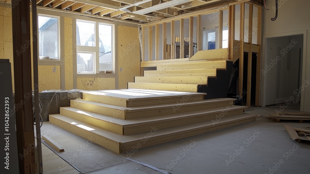 Prefabricated stair units ready to be installed in a new residential ...