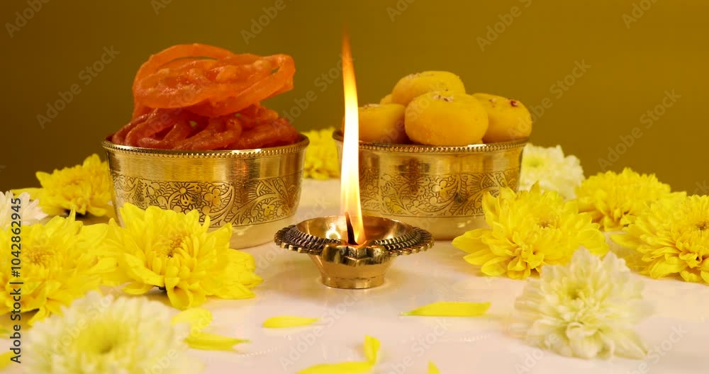Oil lamp Diya burn during Diwali Festival celebration, decorated with ...