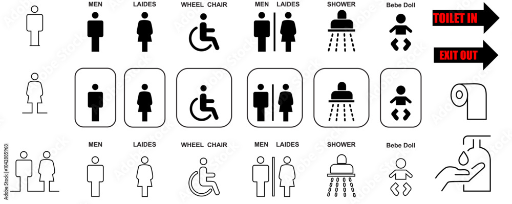 washroom signs. printable sticker of toilet symbol with man woman wc ...
