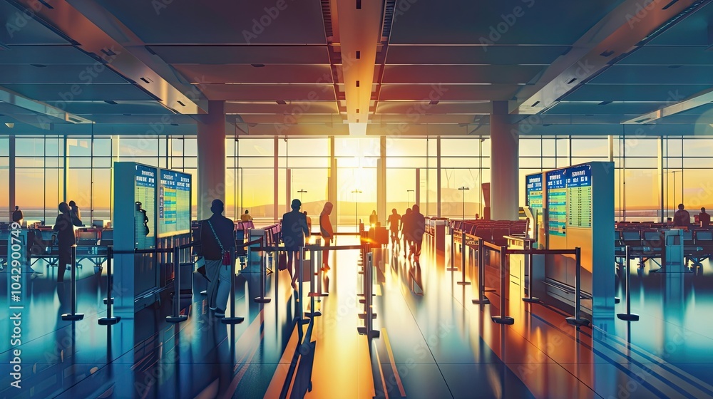 Airport security checkpoint with passengers waiting. Boarding ...