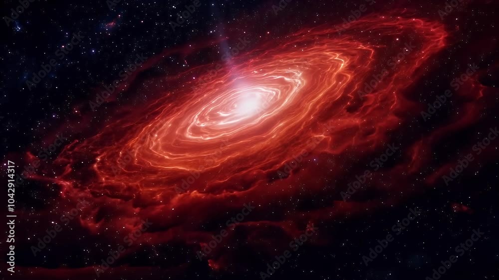 beauty red nebula galaxy deep space 3D loop that takes flying glowing ...
