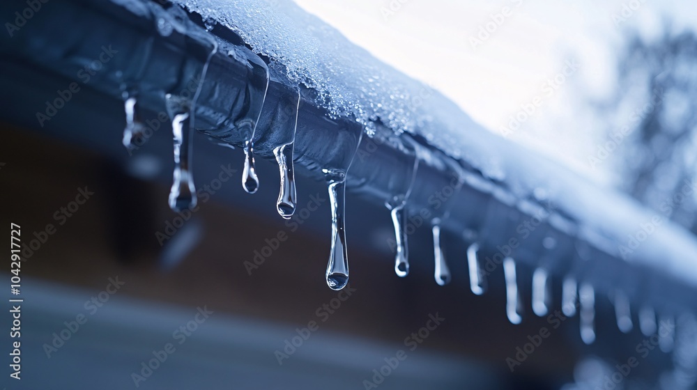 2410 74.A steady stream of water dripping from the roof, each droplet ...