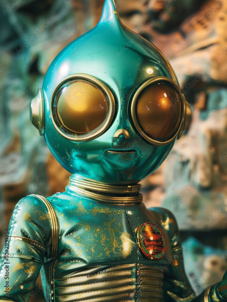 retro 1960s 1950s style vintage robot space alien little green man on ...