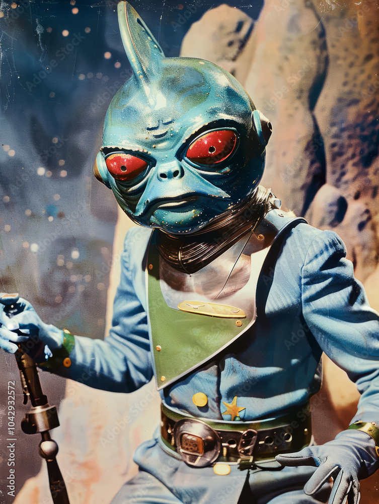 retro 1960s 1950s style vintage space alien little green man on another ...