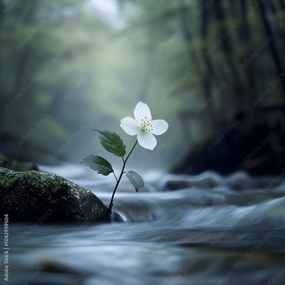 flowers in the water, Delicate white flower amidst a stream, Resilient ...
