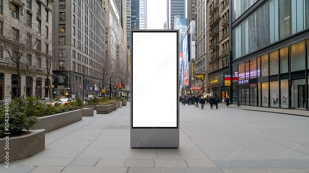 Modern light box display on a busy city street A sleek, vertical light ...