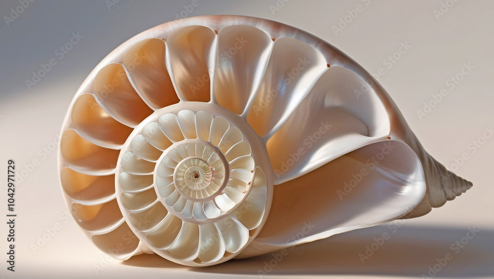 Cut Nautilus Shell in Fibonacci Section, Spiral Pearl Golden Ratio ...