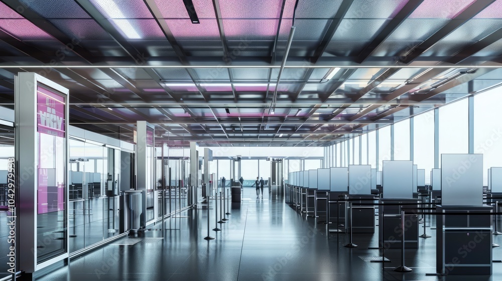 Airport security checkpoint with passengers waiting. Boarding ...