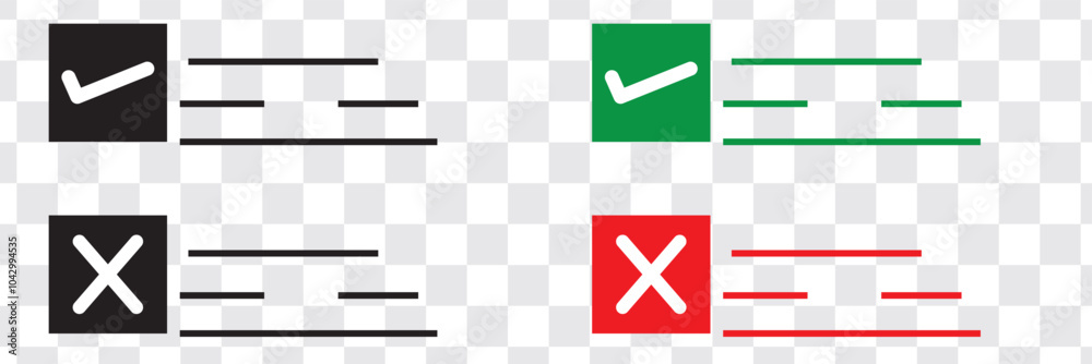 Check mark icon button set. Check box icon with right and wrong buttons and yes or no checkmark ...