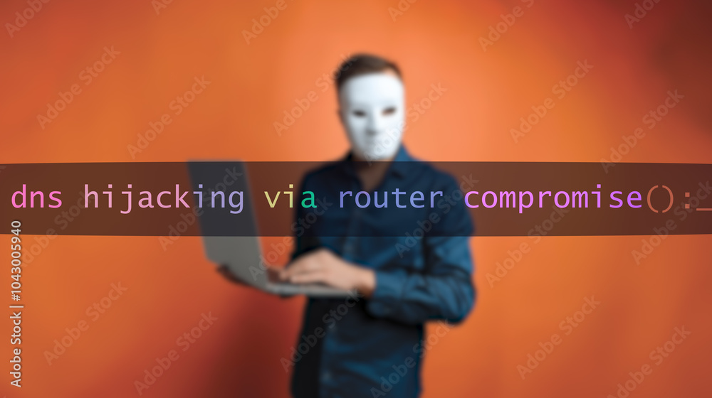 Cybersecurity concept dns hijacking via router compromise screen ... Cybersecurity concept dns hijacking via router compromise screen ...
