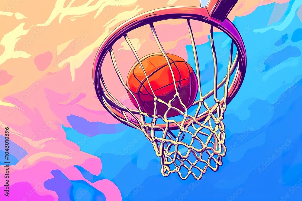 Playful Cartoon Basketball Swish: Energetic Vector Illustration of a ...