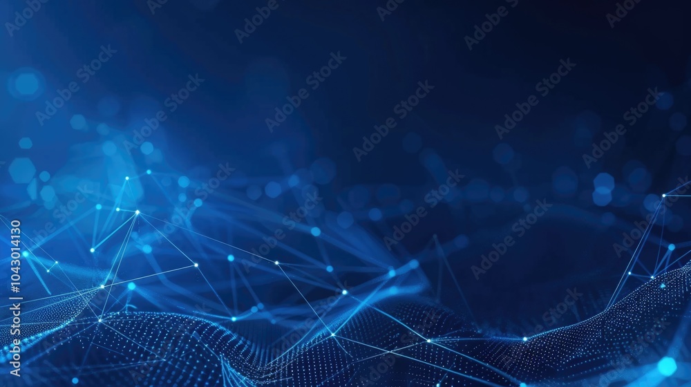 Abstract blue digital network background with lines and nodes ...