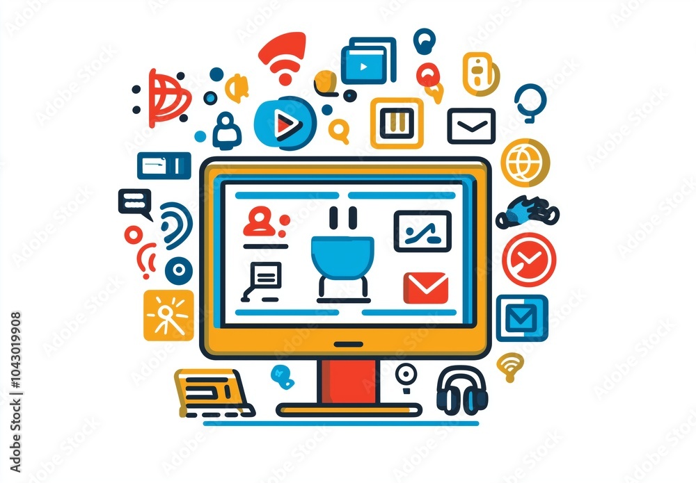 3d icon web interface UI design of computer screen monitor Stock ...